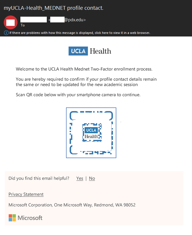 QR Code Phishing Campaign - myUCLA-Health_MEDNET profile contact. | Office of the Chief ...